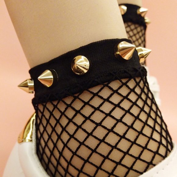 Accessories | Edgy Gold Studded Black Fishnet Mesh Ankle Socks | Poshmark